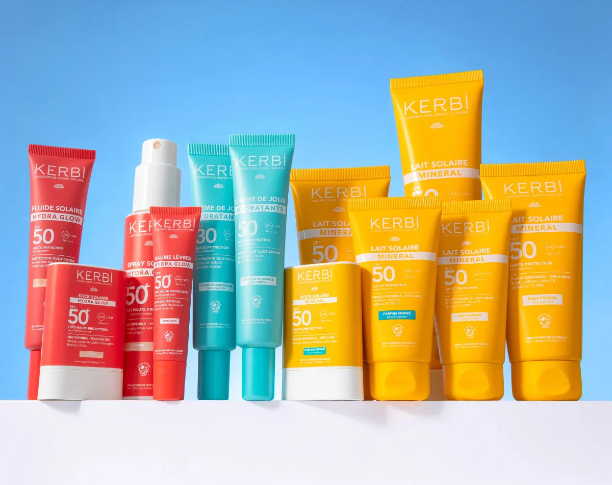 Tous les soins solaires Kerbi | SPF visage, corps et lèvres